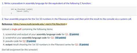 Solved 1 Write A Procedure In Assembly Language For The