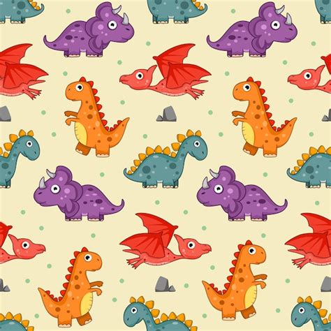 Vetor desenho colorido dinossauros padrão sem costura Vetor Premium