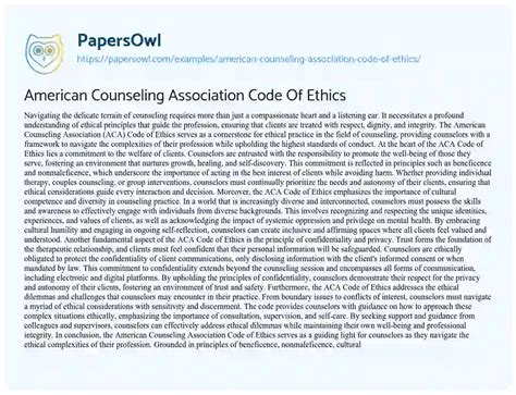 American Counseling Association Code Of Ethics Free Essay Example