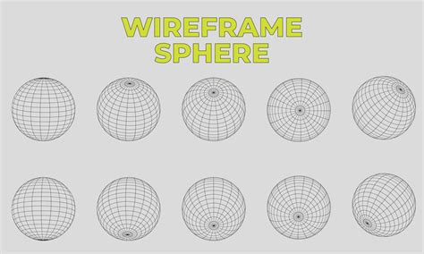 3d Wireframe Sphere Collection Globe Or Ball In Circle Net Wire Retro Futuristic Aesthetic