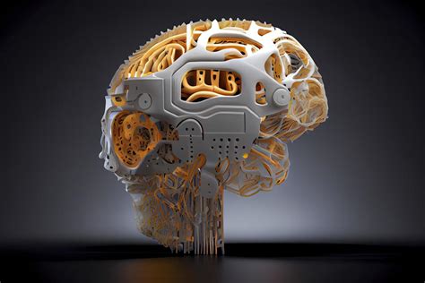 A Robot Head Model With A Human Brain On It 3d Rendering 21826165