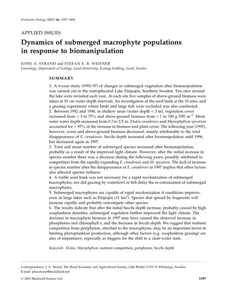 Pdf Dynamics Of Submerged Macrophyte Populations In Response To Biomanipulation