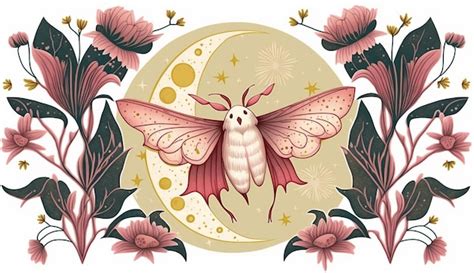 Premium Ai Image A Pink Moth With A Moon In The Background