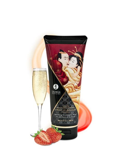 Crème De Massage Comestible Shunga 200ml Vin Pétillant à La Fraise
