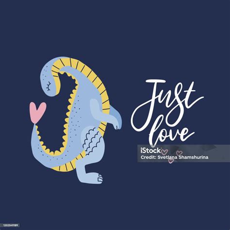 사랑에 귀여운 긴 목 공룡 아기 세련된 일러스트 레이션 포스터 카드 머그잔 옷 및 기타 독특한 인쇄 발렌타인 데이 클립 아트