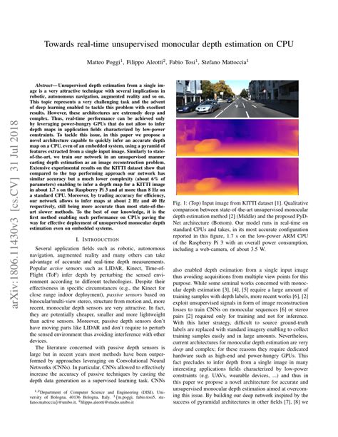 Pdf Towards Real Time Unsupervised Monocular Depth Estimation On Cpu