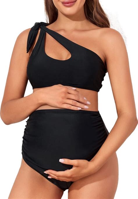 Summer Mae Maternity Two Piece Swimsuit Bikini Set Cutout One Shoulder