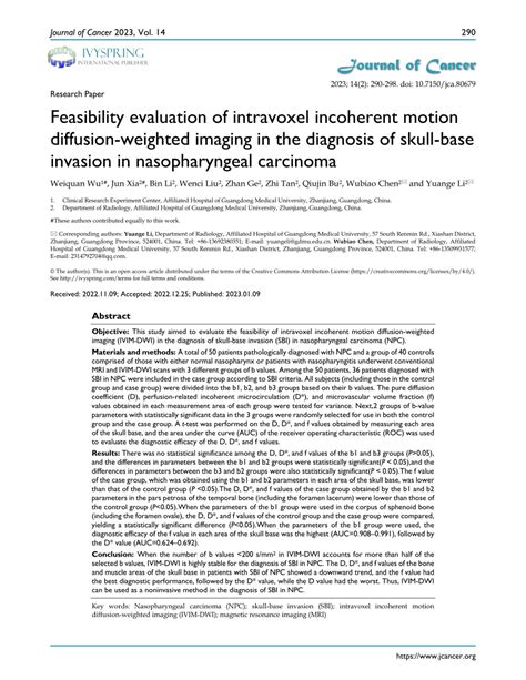 Pdf Feasibility Evaluation Of Intravoxel Incoherent Motion Diffusion Weighted Imaging In The