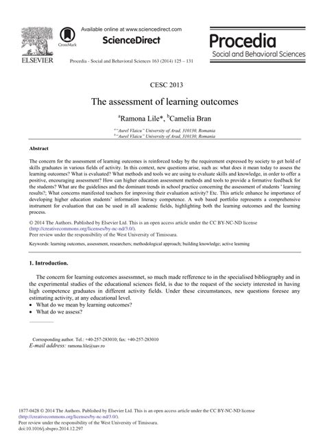 PDF The Assessment Of Learning Outcomes