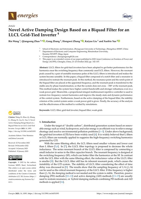Pdf Novel Active Damping Design Based On A Biquad Filter For An Llcl Grid Tied Inverter