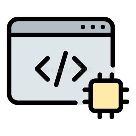 Machine Learning Coding Icon Flat Line Style Illustration Representing