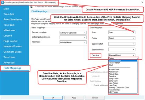 Field Mappings Tab For Primavera P6 Source Plans In Onepager Version 7