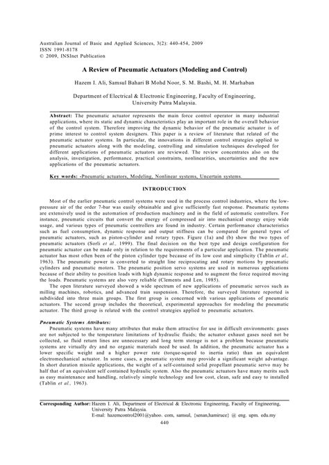 Pdf A Review Of Pneumatic Actuators Modeling And Control