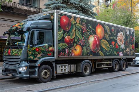 A Large Truck Displaying A Colorful Painting On Its Side Showcasing