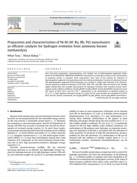 Preparation And Characterization Of Ni M M Ru Rh Pd Nanoclusters As Efficient Catalysts For
