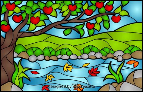 Apple Tree Stained Glass Style Illustration Free Vector Images On