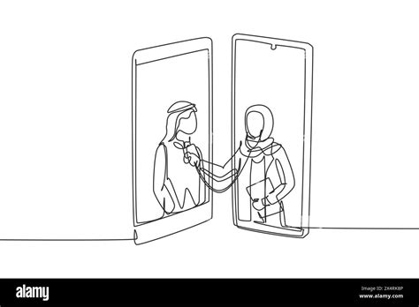 Continuous One Line Drawing Two Smartphones Facing Each Other With