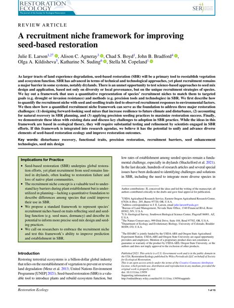 Pdf A Recruitment Niche Framework For Improving Seed‐based Restoration