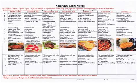 Clearview Lodge Menu May 27 To June 2 2024 Taber And District