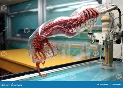 Robot Arm Manipulating Complex Holographic Data In Futuristic Lab Stock