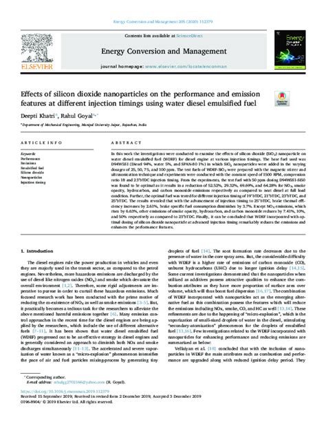 Pdf Effects Of Silicon Dioxide Nanoparticles On The Performance And