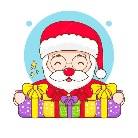 Premium Vector Cute Santa Claus With T Box Chibi Character