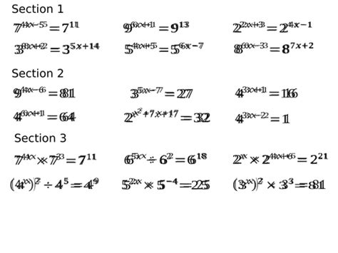 Exponential Equations Index Laws Teaching Resources