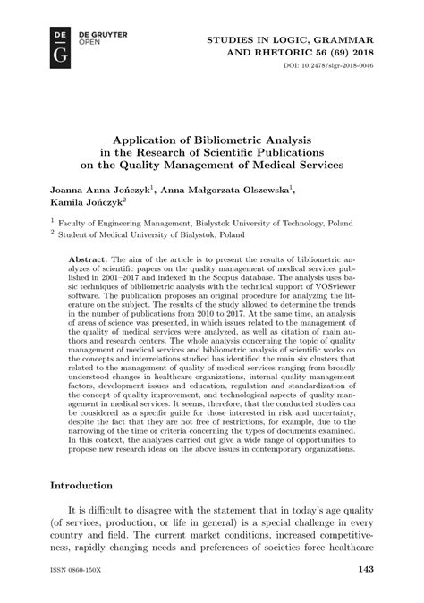 Pdf Application Of Bibliometric Analysis In The Research Of