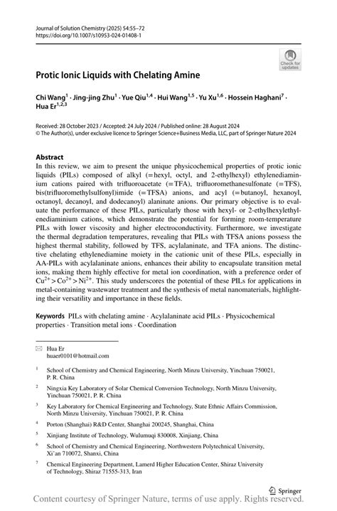 Protic Ionic Liquids With Chelating Amine