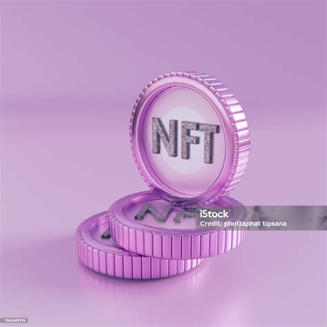 3d 렌더링 일러스트 Nft 동전 비 곰팡이 토큰 반짝이는 실버 동전 색상 다채로운 추상적 인 배경 미래형 송금 블록체인 디지털