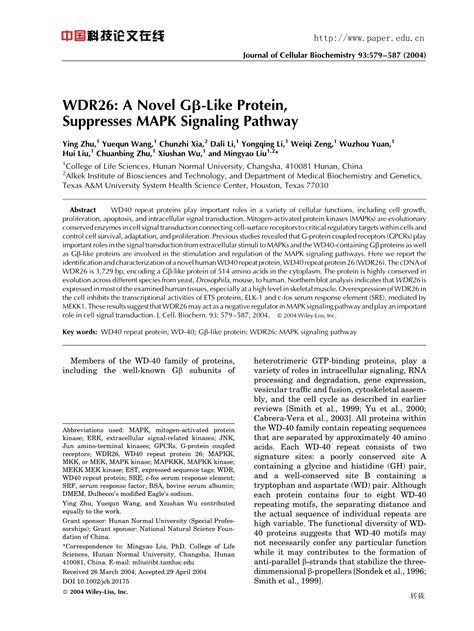 WDR26 A Novel G Bgr Like Protein Suppresses MAPK Signaling Pathway