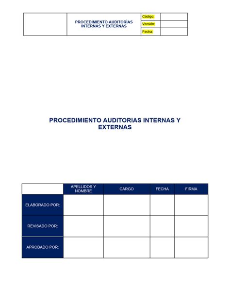 Procedimiento De Auditorias Internas Y Externas Pdf Auditoría