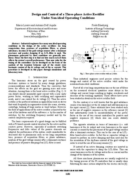Design And Control Of A Three Phase Active Rectifier Under Non Ideal