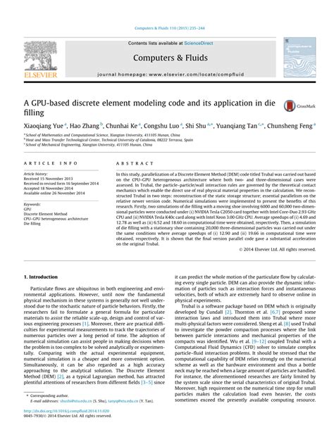 pdf a gpu based discrete element modeling code and its application in