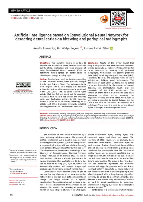 Pdf Artificial Intelligence Based On Convolutional Neural Network For Detecting Dental Caries