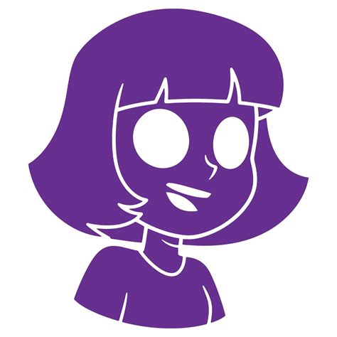 Cartoon Character With Purple Skin And Bob Haircut Smiling Isolated On