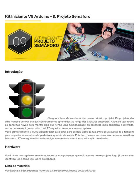 Kit Iniciante V8 Arduino 9 Projeto Semáforo Tutoriais Robocore