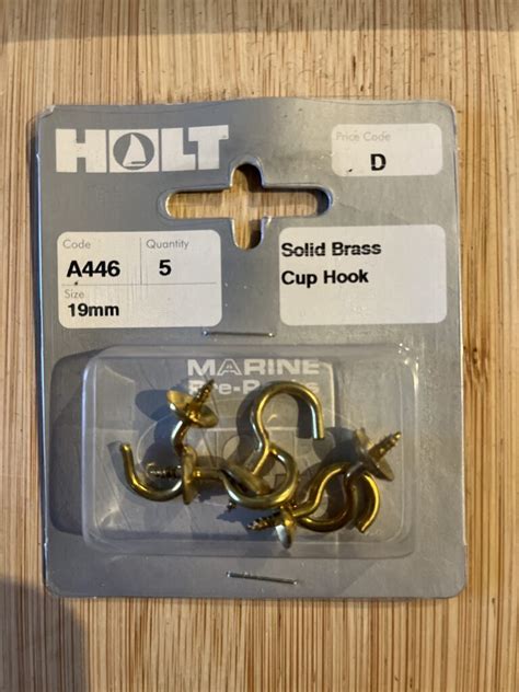 Holt Marine A446 19mm Solid Brass Cup Hook Pack Newline Chandlery