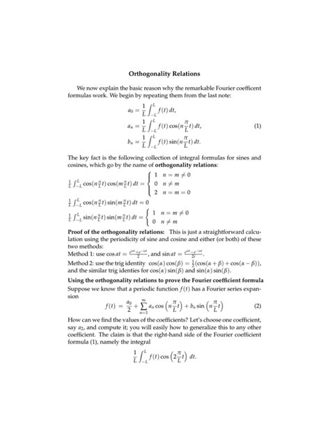 Orthogonality Relations