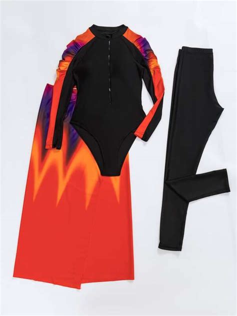 Shein Swim Mulvari Full Body Colorblock Burkini Swimsuit With Beach
