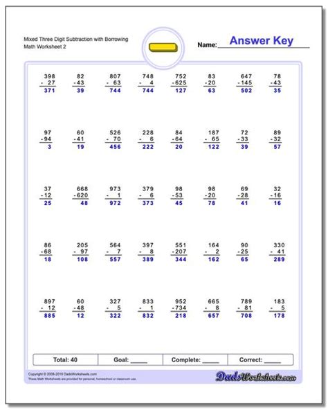 Subtraction Worksheets Full Borrowing