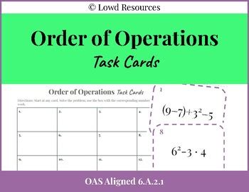 Order Of Operations PEMDAS With Exponents Task Cards Classroom Activity