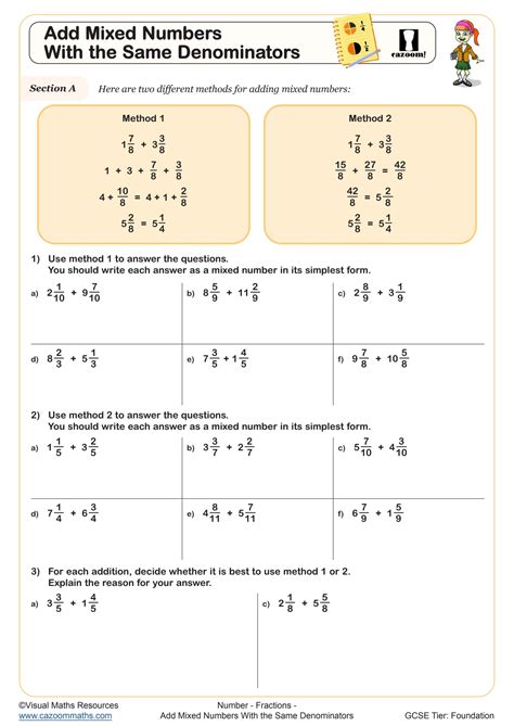 Add Mixed Numbers With The Same Denominator Worksheet Fun And