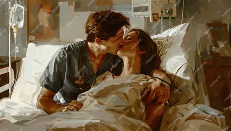 Nurse And Patient Share A Tender Kiss In A Hospital Room During The