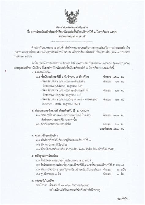 📍🚩ประกาศเทศบาล โรงเรียนเทศบาล 5 เด่นห้า เทศบาลนครเชียงราย