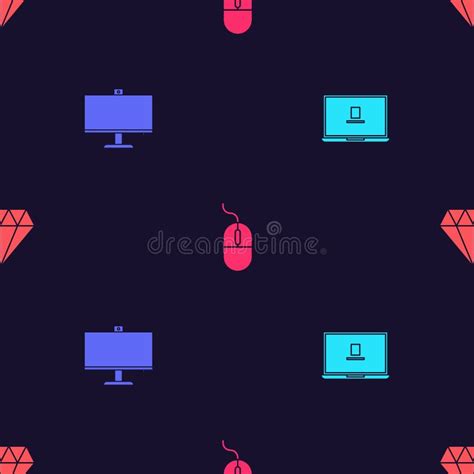 Set Laptop Computer Monitor Mouse And Diamond On Seamless Pattern Vector Stock Vector