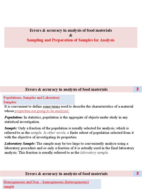 Errors And Accuracy In Analysis Of Food Materials Pdf Sampling