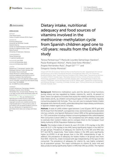 Pdf Dietary Intake Nutritional Adequacy And Food Sources Of Vitamins Involved In The