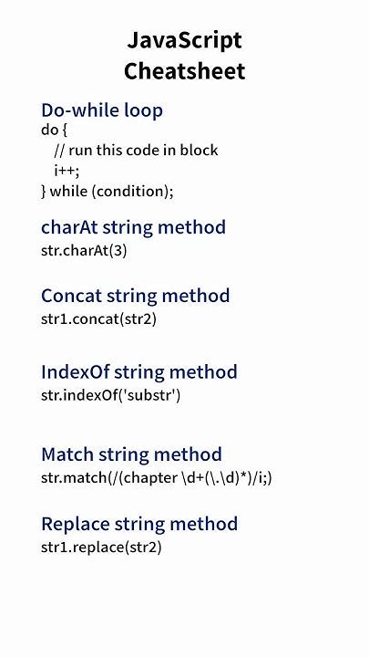 Javascript Cheatsheet String Methods Conditional Statements And Loops