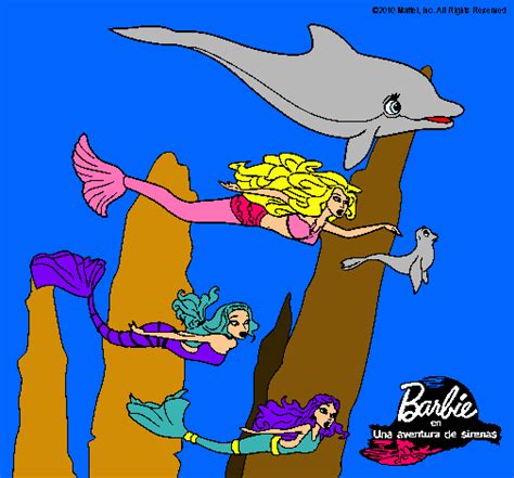 Dibujo de Barbie nadando con sirenas pintado por Garbi en Dibujos net el día a las